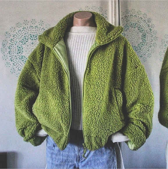 Jackets & Coats | That It Girl Collection Green Sherpa Zip Up Jacket ...